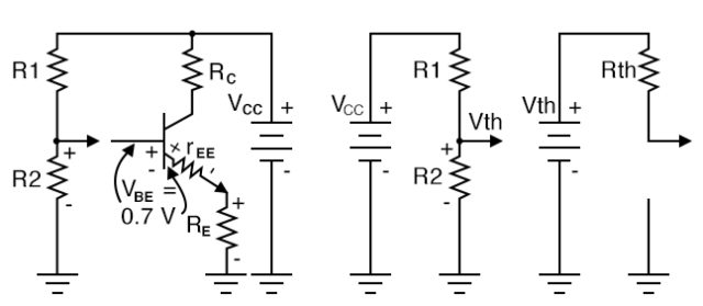 Thevenin’s Theorem converts voltage divider to single supply Vth and ...